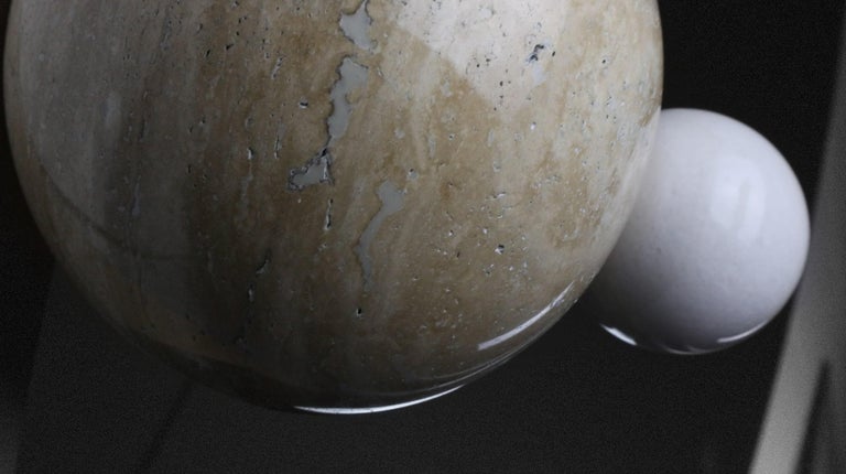 21st Century Modern Wall Mirror White Marble Spheres With Incorporated ...