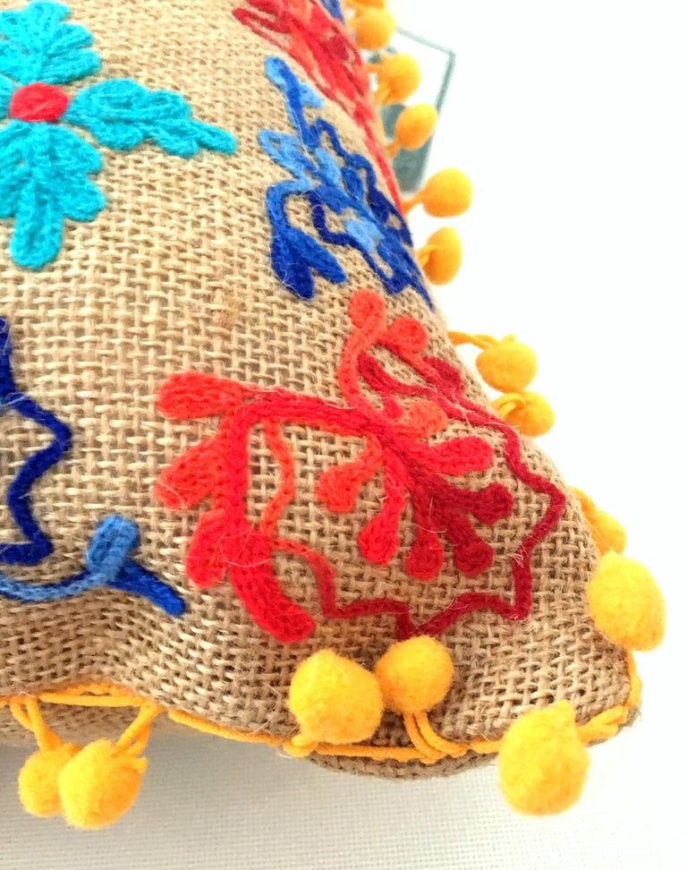 21st Century Pair of Jute Embroidered Pillows by, Karma Living For Sale ...