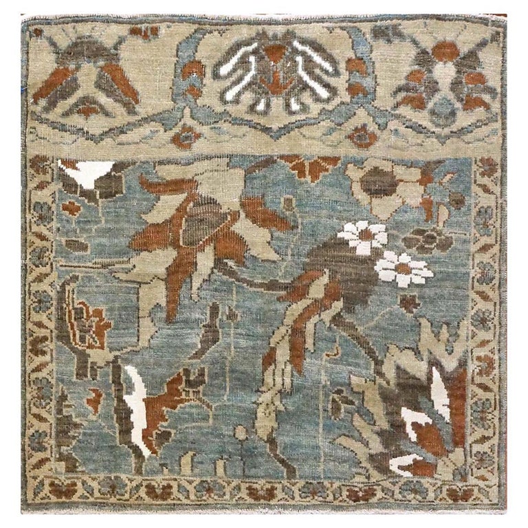 21st Century Persian Sultanabad 3x3 Slate Blue and Rust Handmade Square ...