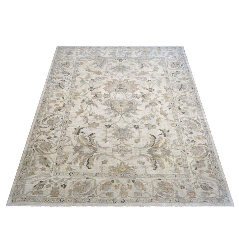 21st Century Persian Sultanabad 9x11 Ivory, Light Blue, and Tan ...
