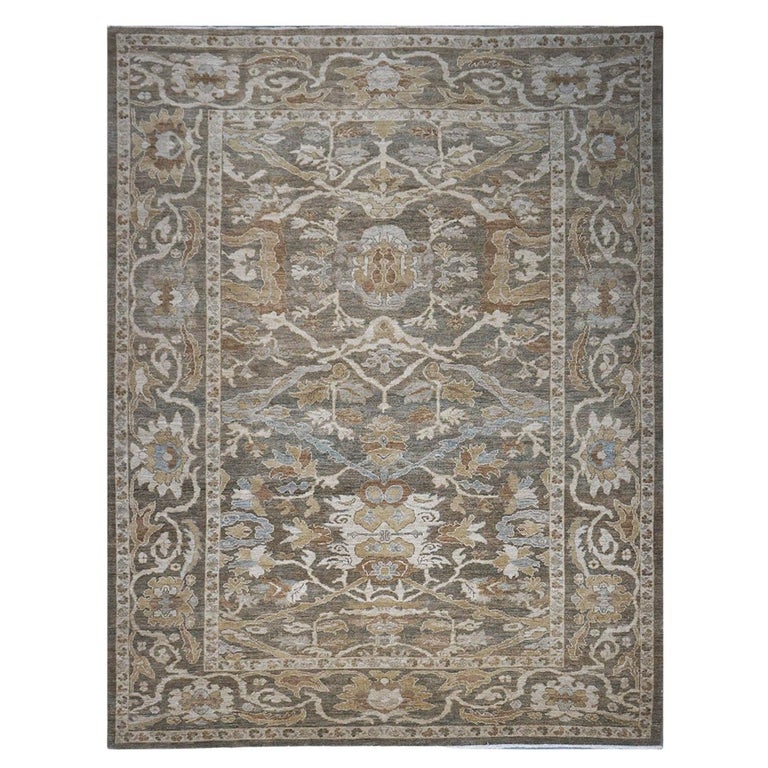 21st Century Persian Sultanabad 9x12 Olive and Tan Handmade Wool Rug ...