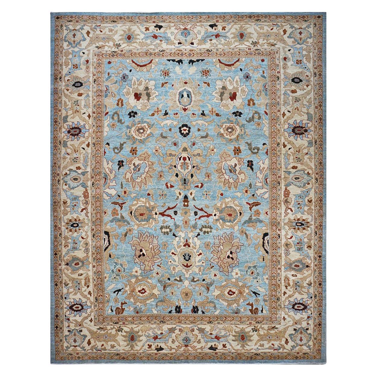 21st Century Persian Sultanabad 12x15 Light Blue with an Ivory Border ...