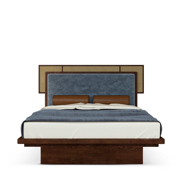 21st Century Rattan Forbes Bed Wanut Wood Cotton Duck Upholstery For ...
