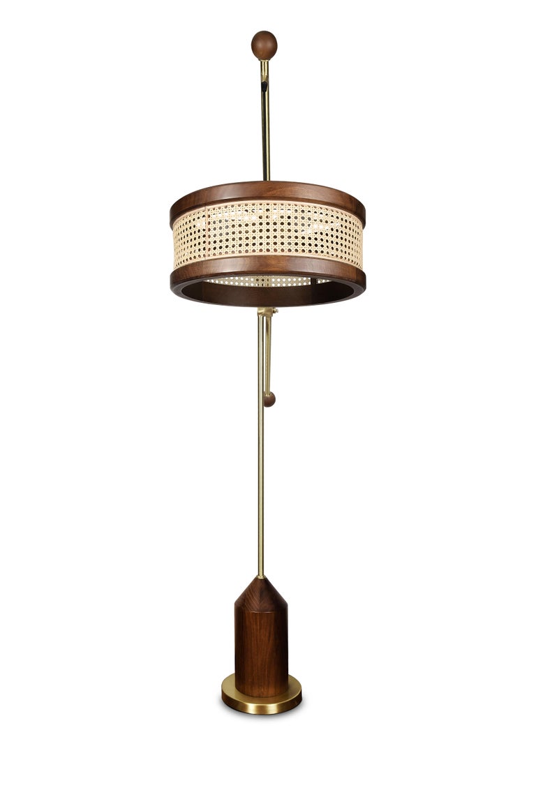 21st Century Rattan Hamilton Floor Lamp Walnut Wood Brass For Sale at ...