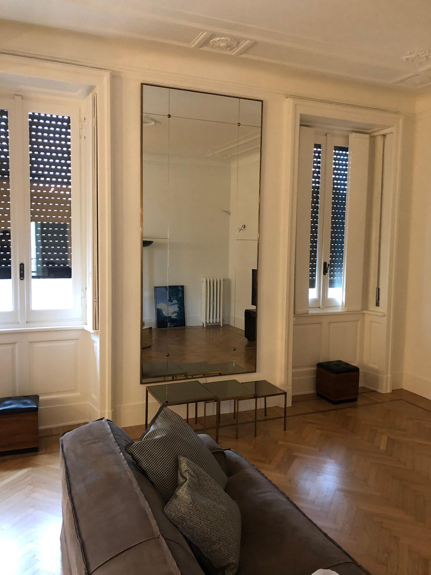 21st Century Rectangular Art Deco Style Paneled Distressed Glass Brass ...