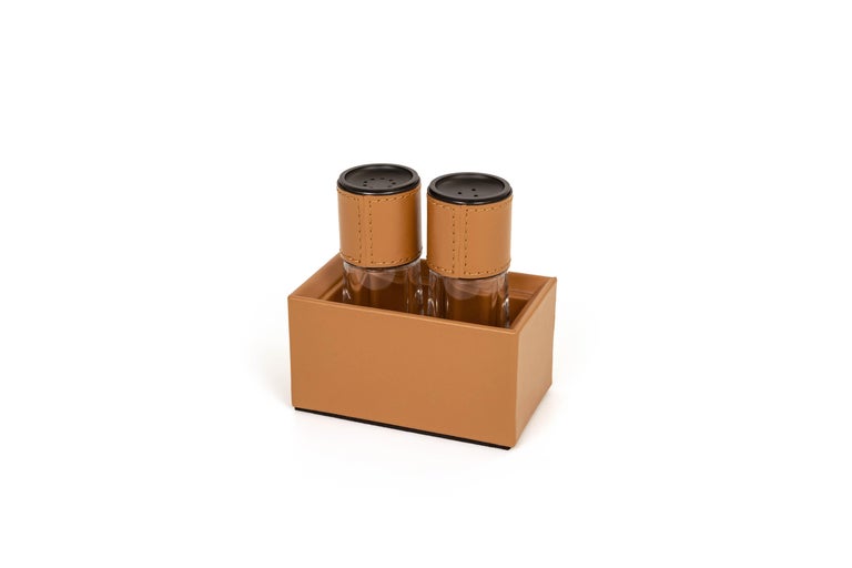 21st Century Salt and Pepper Holder with Leather Cover Handmade in ...