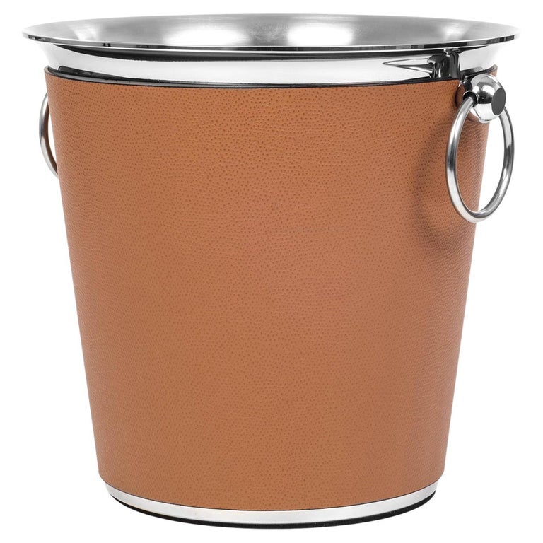 21st Century Steel Thermal Champagne Bucket with Leather Cover Handmade ...