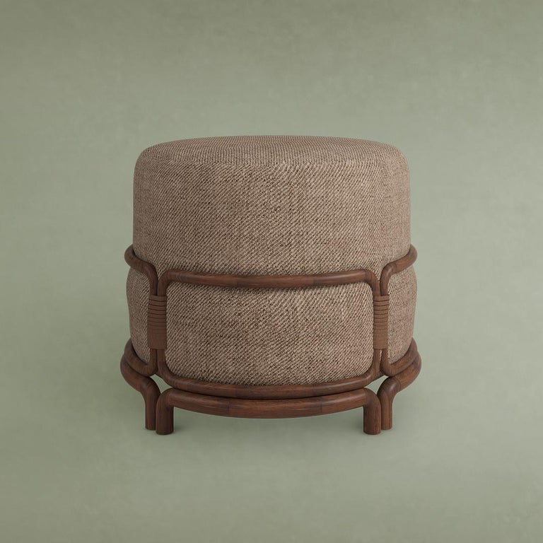 21st Century Stefan Stool Walnut Wood Linen Leather by Wood Tailors ...