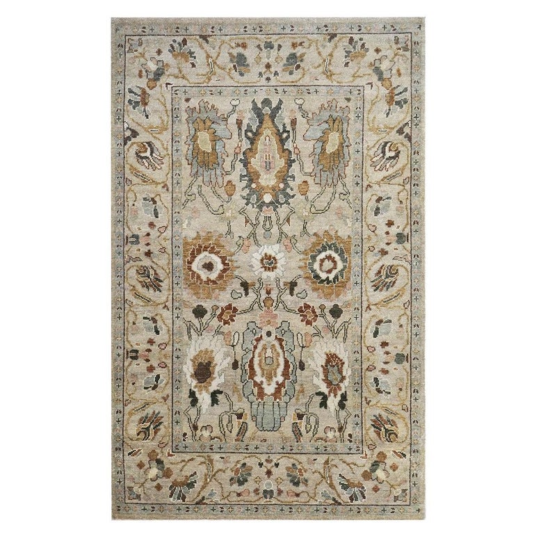 21st Century Sultanabad 4x6 Ivory, Slate and Tan Handmade Area Rug For ...