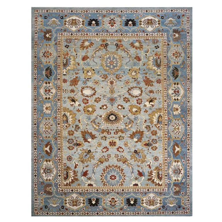 21st Century Sultanabad 9x12 Slate Blue and Rust Handmade Area Rug For ...