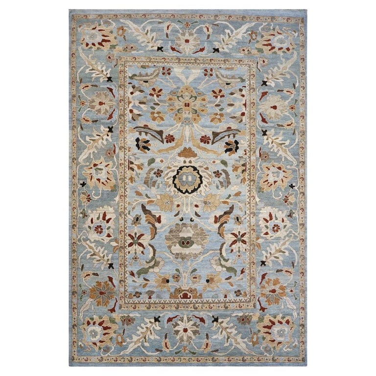 21st Century Sultanabad 9x13 Slate Blue and Tan Handmade Area Whool Rug ...