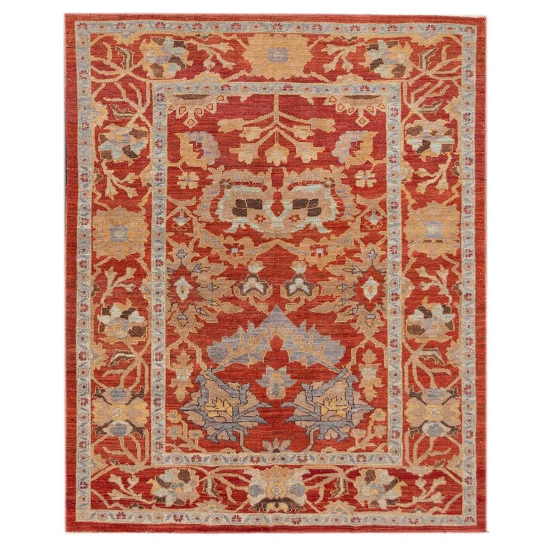 Modern Sultanabad Handmade Floral Designed Rust Wool Rug For Sale at ...
