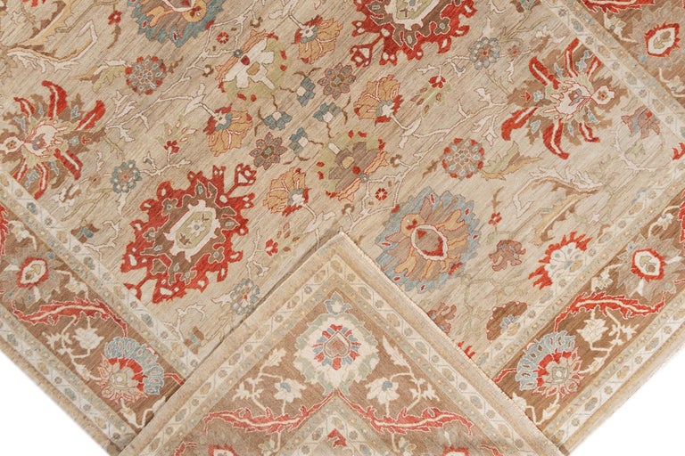 Ligth Brown Contemporary Sultanband Handmade Wool Rug With Floral Motif ...