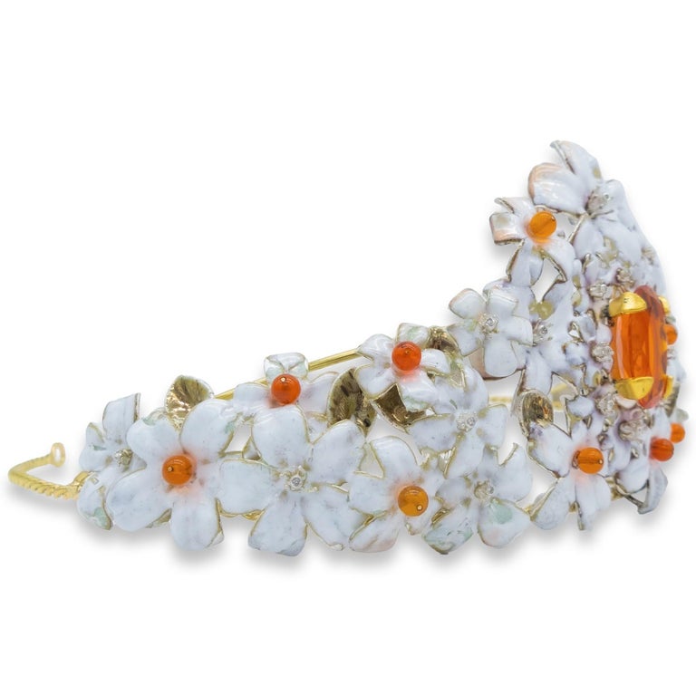 21st Century Tiara Silver White Enameled Oval Central Fire Opal 18 ...