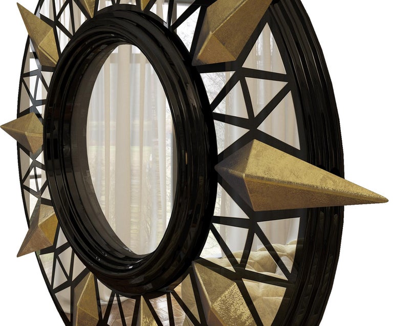 21st Century Trinity Mirror Lacquered Wood Gold Leaf Details For Sale ...
