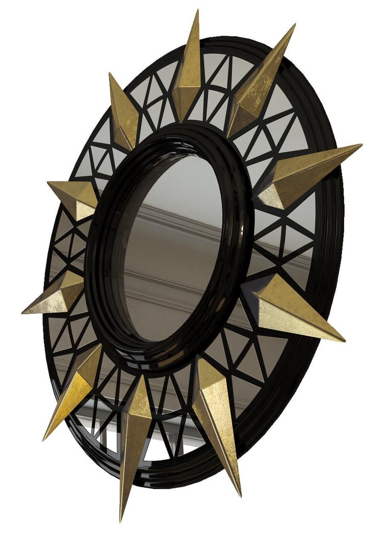 21st Century Trinity Mirror Lacquered Wood Gold Leaf Details For Sale ...