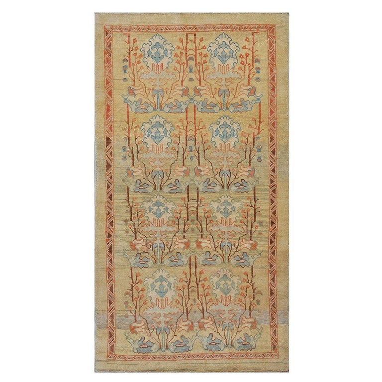 21st Century Turkish Donegal Carpet 4x8 Tan, Rust and Blue Area Rug For ...