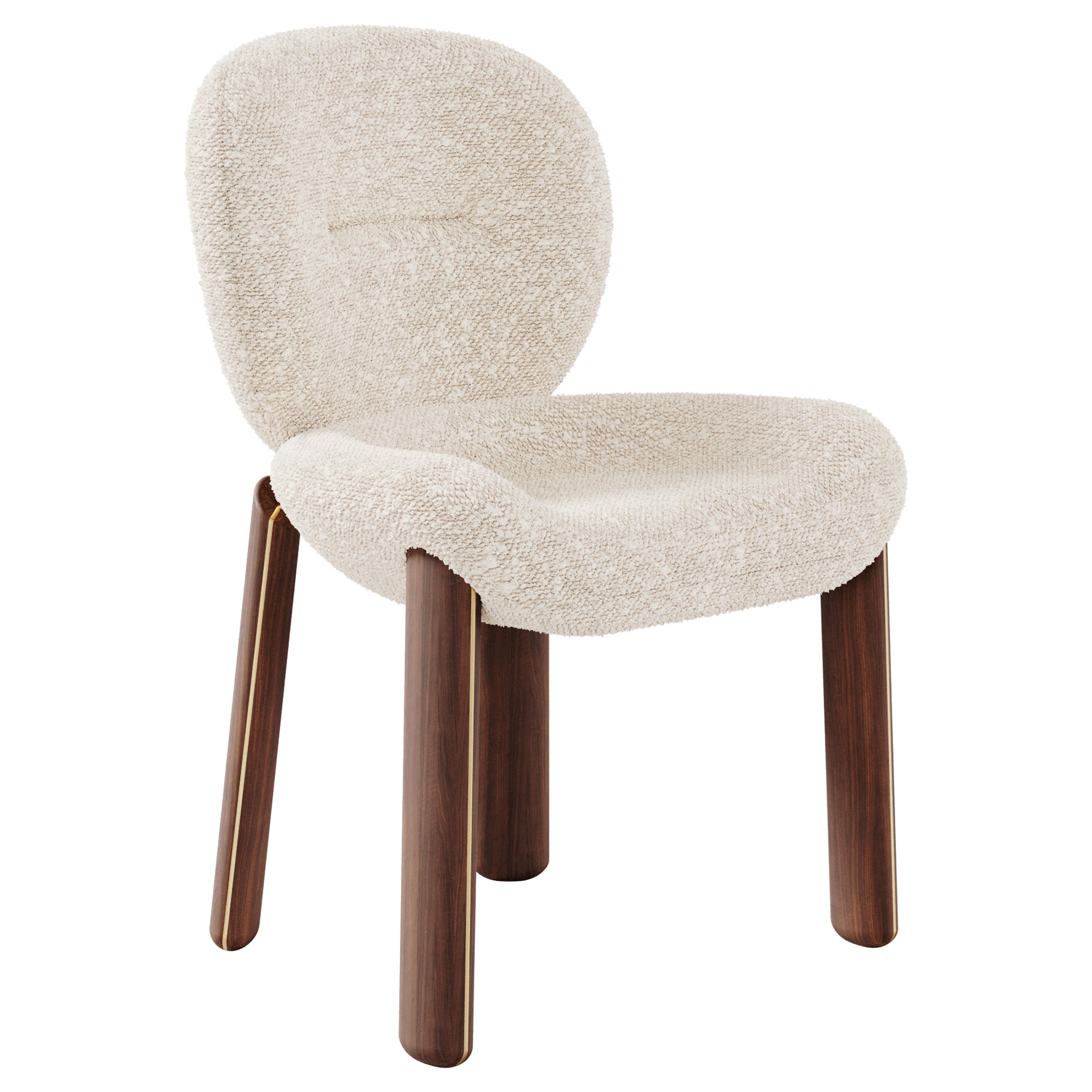 21st Century Valentine Dining Chair Walnut Wood Brass Bouclé For Sale ...