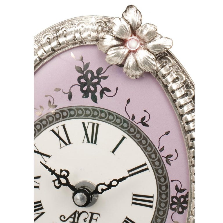 21st Century, Violet Porcelain and Silver Bronze Table Clock For Sale ...