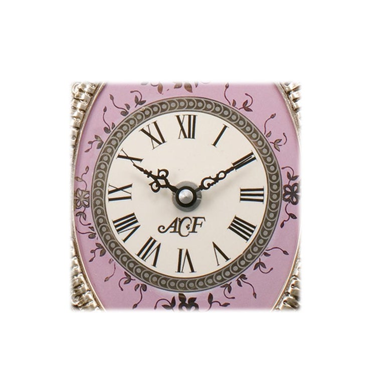 21st Century, Violet Porcelain and Silver Bronze Table Clock For Sale ...