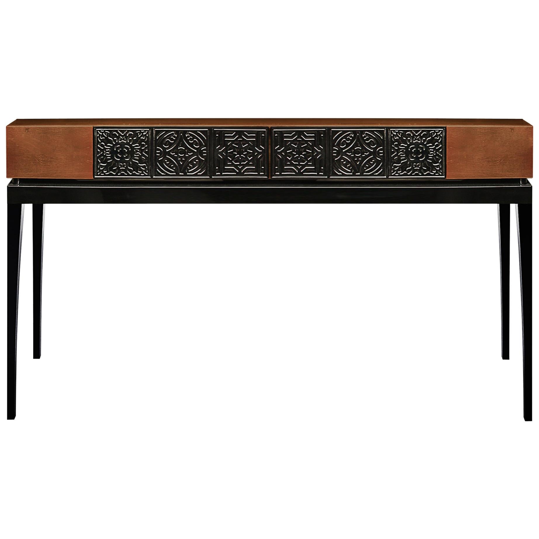 21st Century Virtuoso Console Translucent Lacquer Wooden Carved Tiles ...