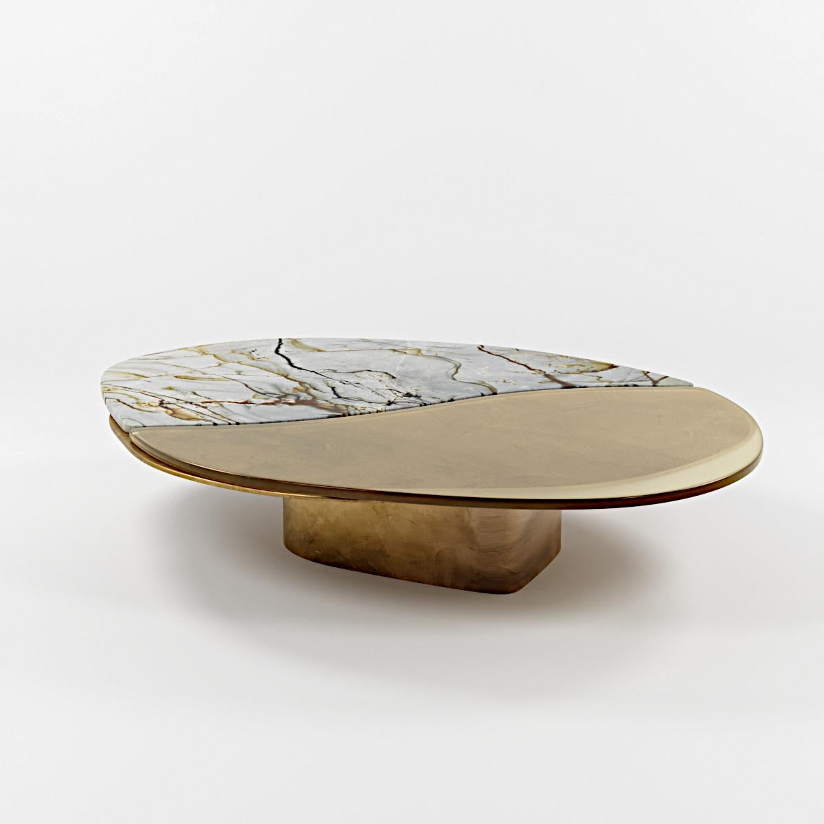 21st Century VOQ Low Granite and Aged Liquid Brass Cocktail Table by ...