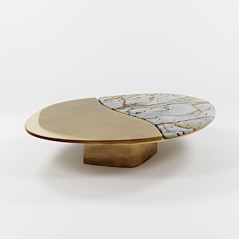 21st Century VOQ Low Granite and Aged Liquid Brass Cocktail Table by ...