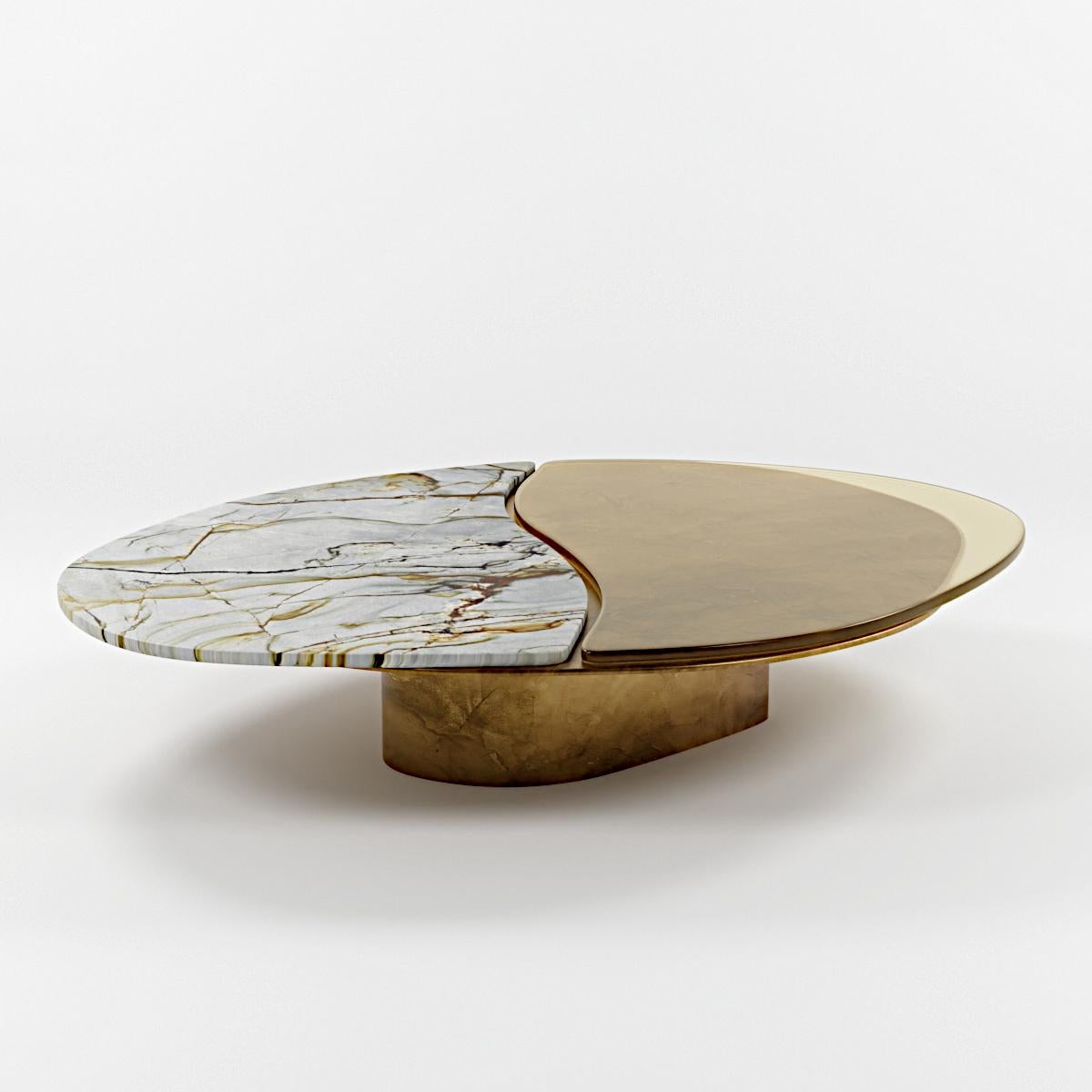 21st Century VOQ Low Granite and Aged Liquid Brass Cocktail Table by ...