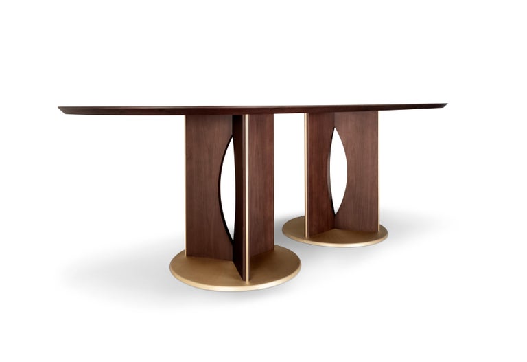 21st Century Walnut Wood Taylor Dining Table Brushed Brass For Sale at ...