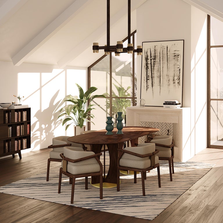 21st Century Walnut Wood Taylor Dining Table Brushed Brass For Sale at ...