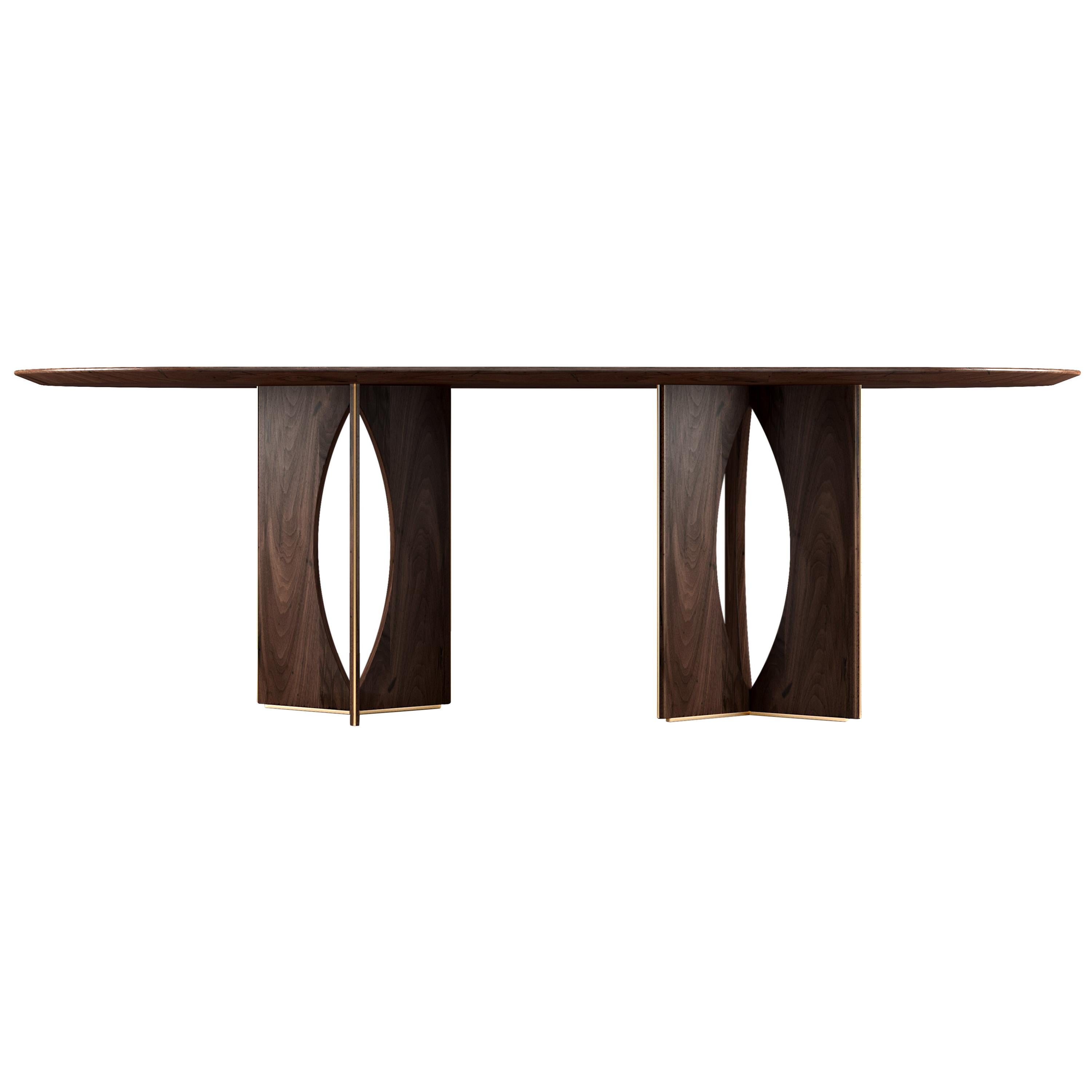 21st Century Walnut Wood Henry Dining Table Brass For Sale at 1stDibs