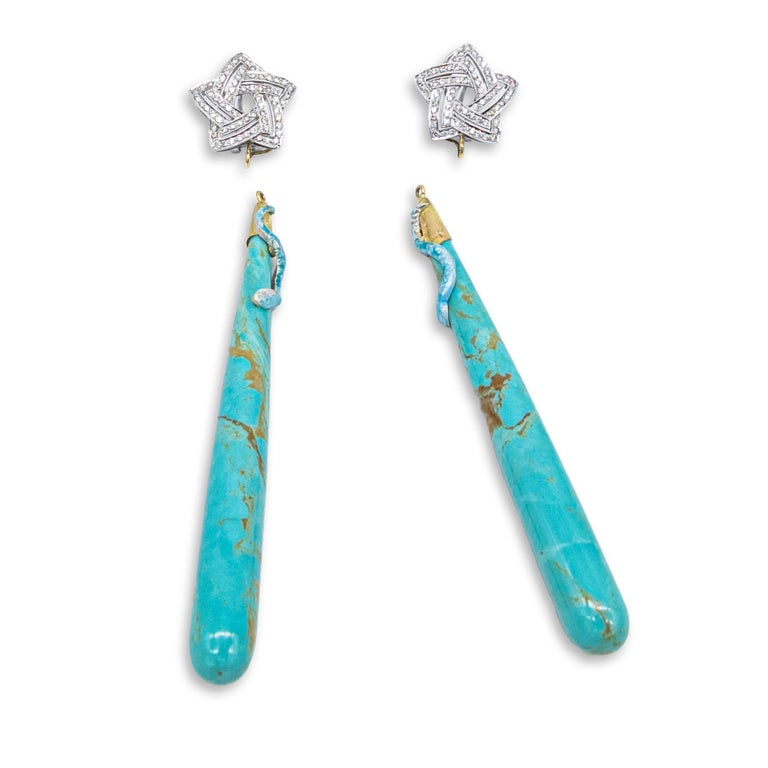 21st Century White Yellow Gold Blue Turquoise Star Diamonds Silver ...