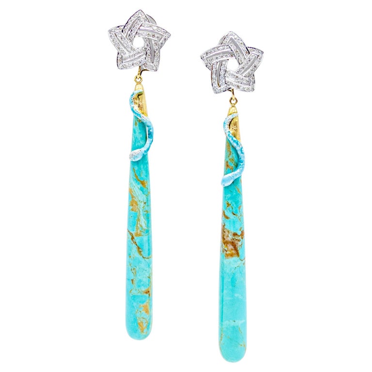 21st Century White Yellow Gold Blue Turquoise Star Diamonds Silver ...