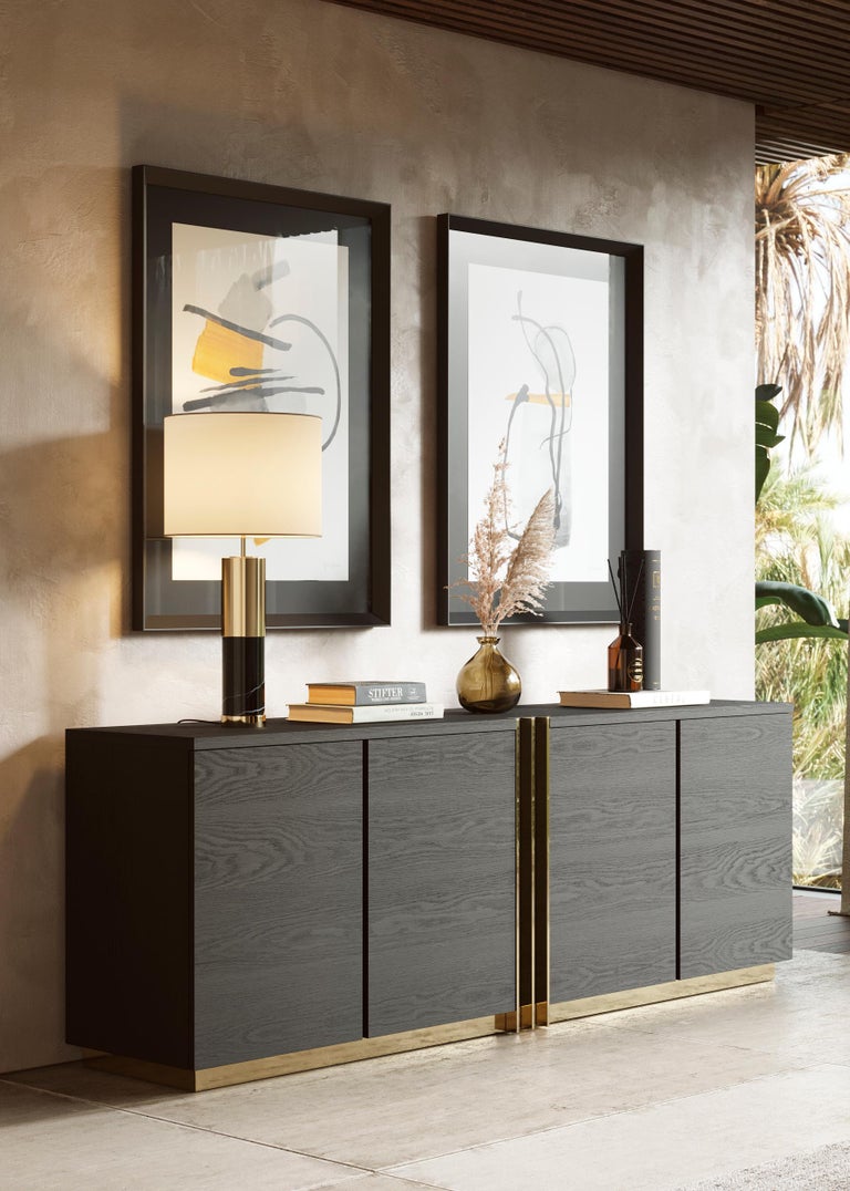 21st-century wooden sideboard with metallic details (made to order) For ...
