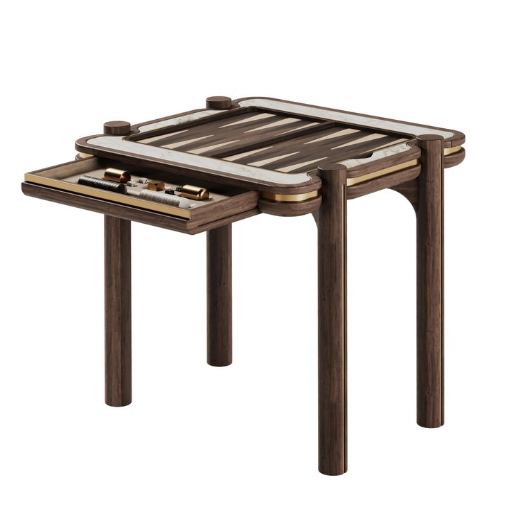 21st Holland Backgammon Table Marble Marquetry Wood For Sale at 1stDibs