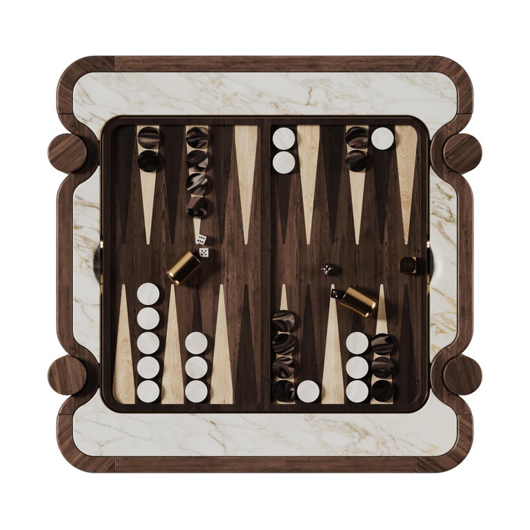 21st Holland Backgammon Table Marble Marquetry Wood For Sale at 1stDibs