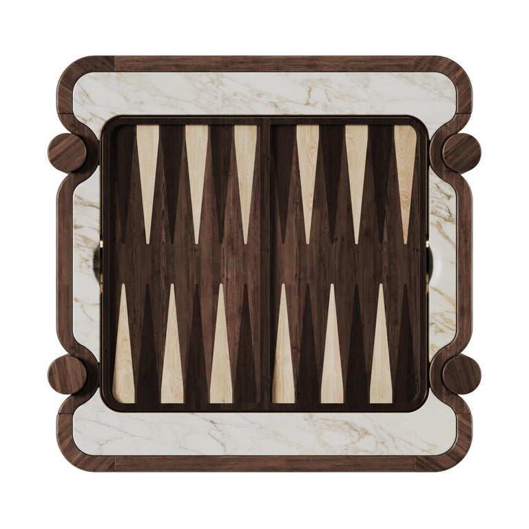 21st Holland Backgammon Table Marble Marquetry Wood For Sale at 1stDibs