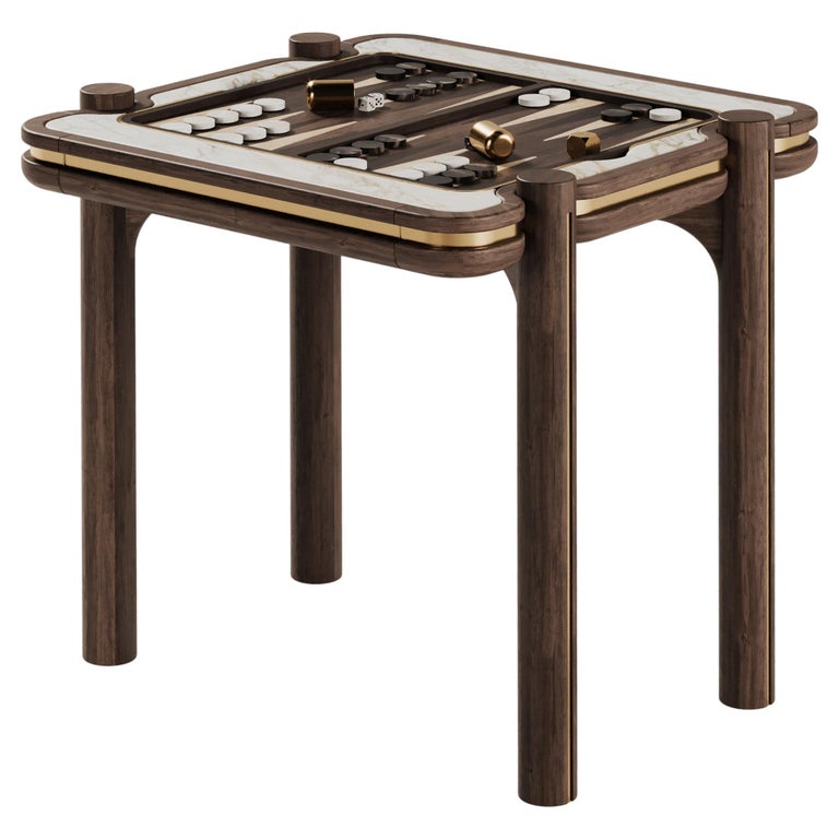 21st Holland Backgammon Table Marble Marquetry Wood For Sale at 1stDibs