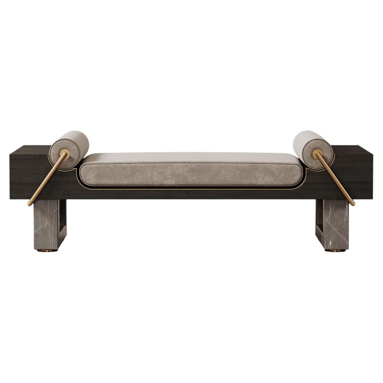 21st Kansas Bench Wood Marble Brass For Sale at 1stDibs