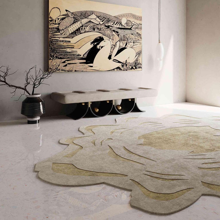 21st Century Contemporary Organic Design Blue and Grey Rug Hand-Tufted ...