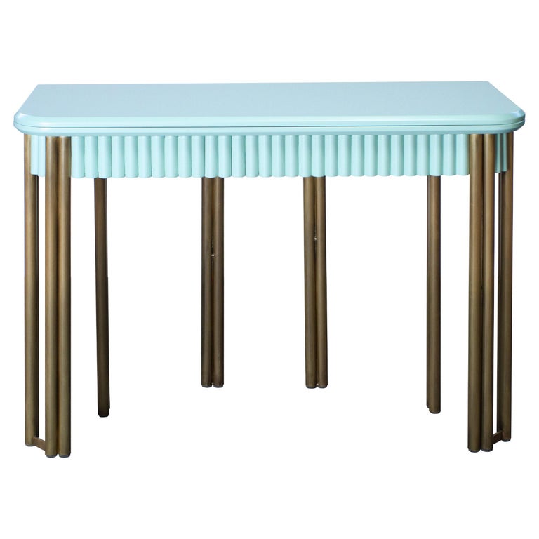 21th Century Extending Console Table in Laquered Wood and Brass ...