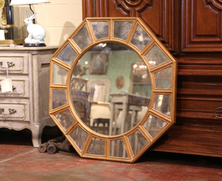 21st Century Giltwood and Smoked Glass Octagonal Overlay Sunburst ...