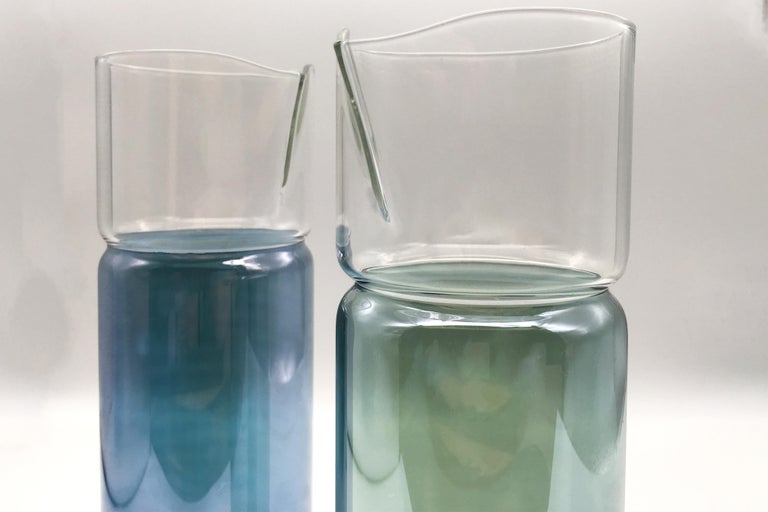 21st Century Hand-Crafted Glass Carafe, Green Color, Kanz Architetti ...