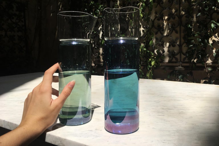 21st Century Hand-Crafted Glass Carafe, Green Color, Kanz Architetti ...