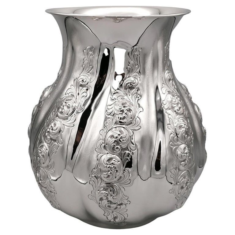 21st Century Italian Solid Silver Flowers Vase For Sale at 1stDibs