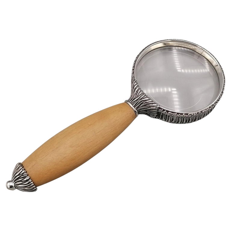 21th Century Italian Sterling Silver and Wood Table Magnifier Lens For ...