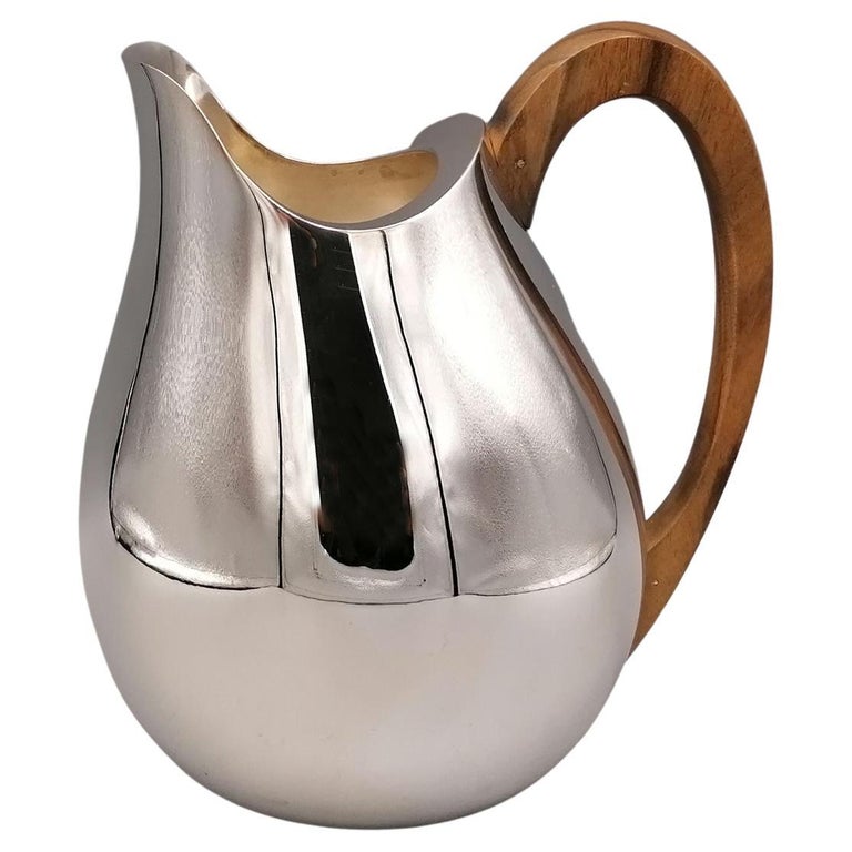21st Century Italian Sterling Silver Jug with wood Handle at 1stDibs