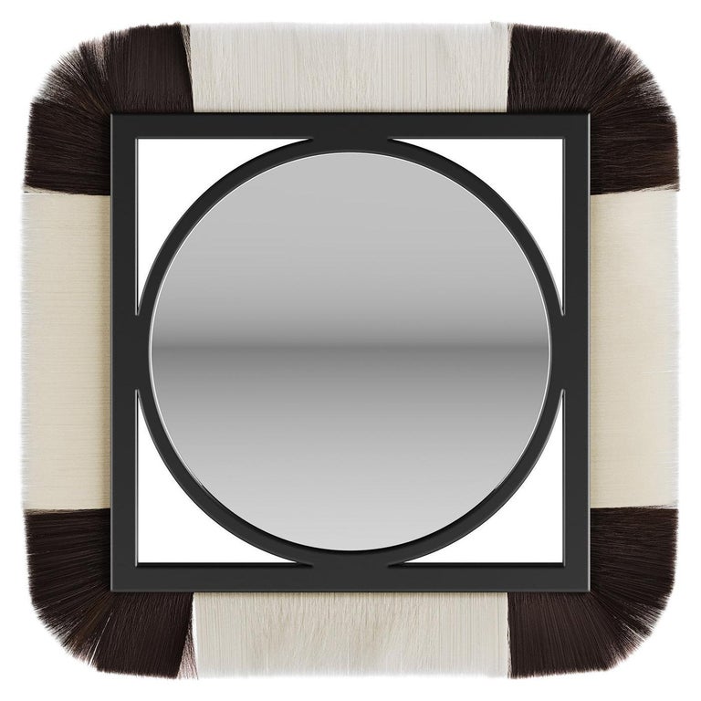 21st Century Modern Bohemian Square Wall Mirror in Natural Black and ...