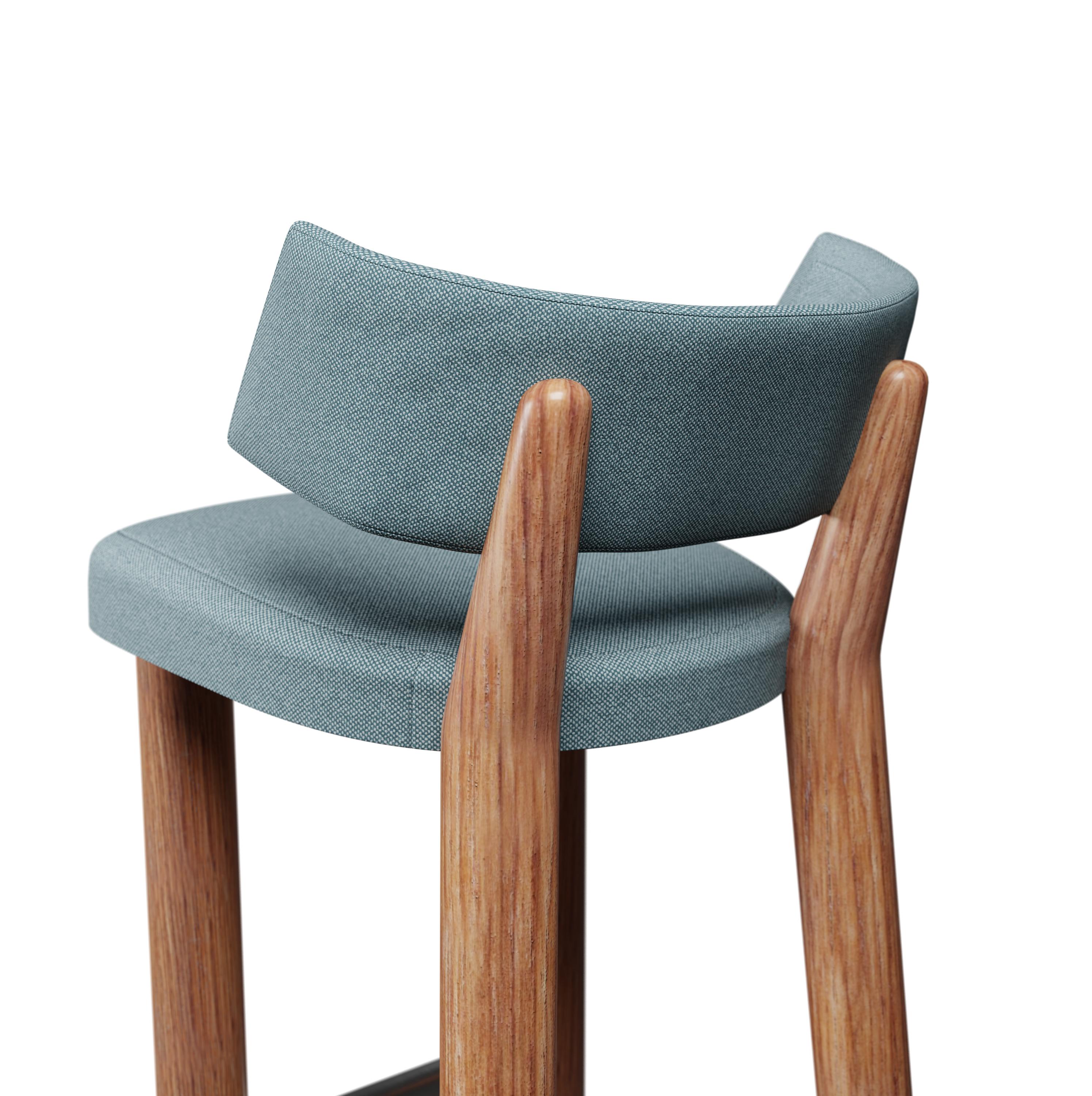 21th Century Moss Bar Stool in blue plain weave fabric handcrafted by ...