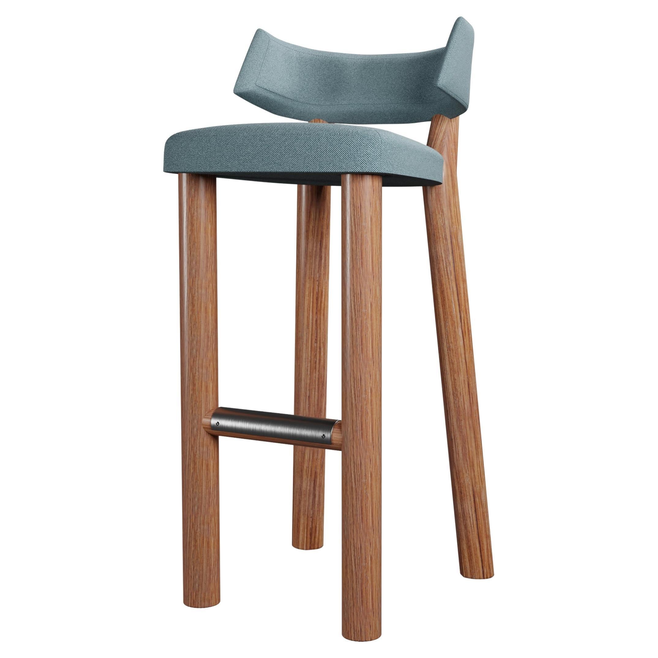 21th Century Moss Bar Stool in blue plain weave fabric handcrafted by ...